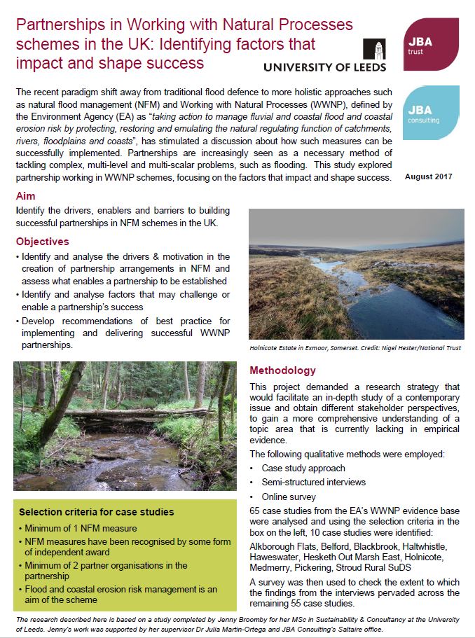 Partnerships in Working with Natural Processes schemes in the UK ...