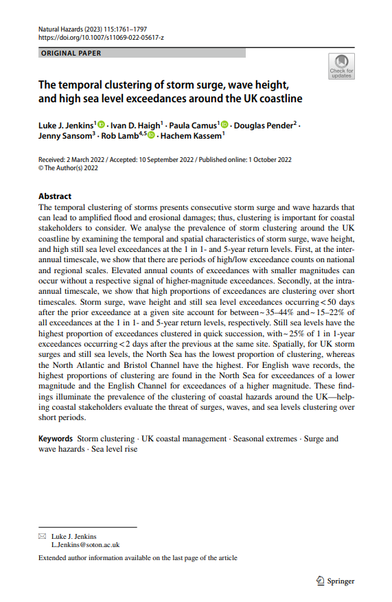 The temporal clustering of storm surge, wave height and high sea level ...
